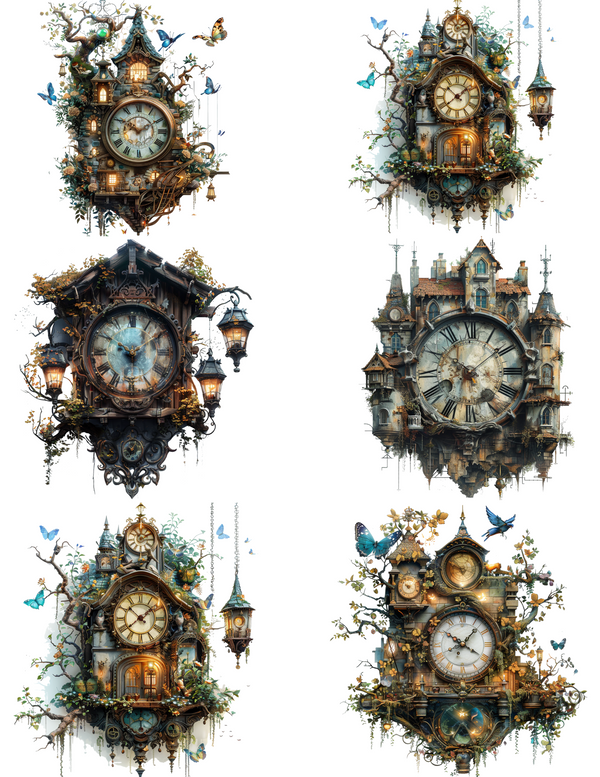 Sticker Sheet / Greeting Card – Alice In Wonderland Magic Clocks Colla ...