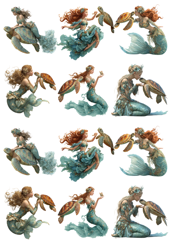 Sticker Sheet / Greeting Card – Mermaids On Turtle Collage Cat. No. 51 ...