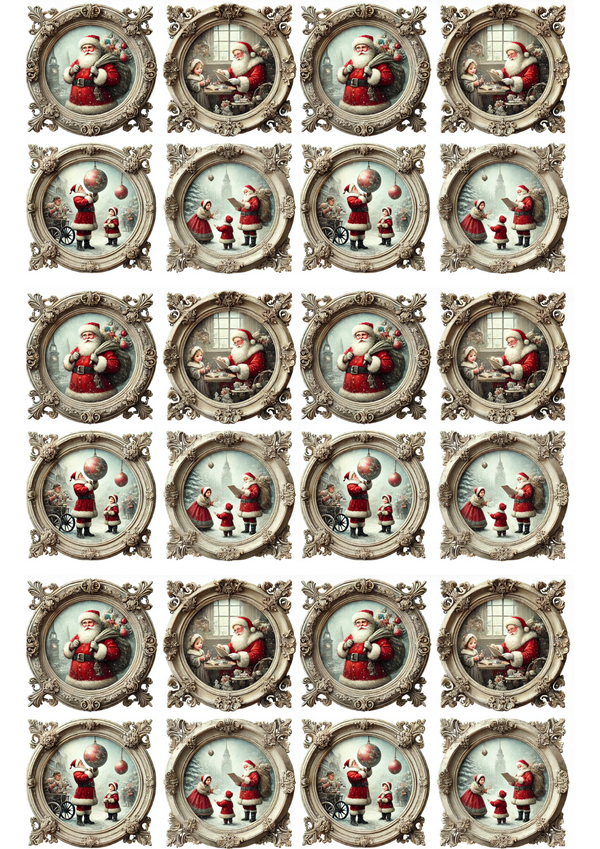 Sticker Sheet / Greeting Card – Santa Claus Scenes In Round Frames Col ...